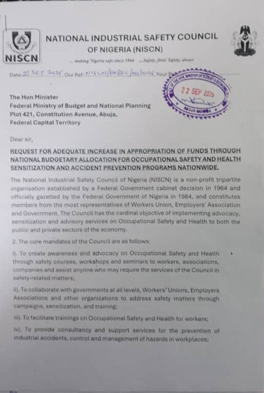 NISCN Writes Tinubu, NASS To Raise 2026 Budget For Occupational Safety ...
